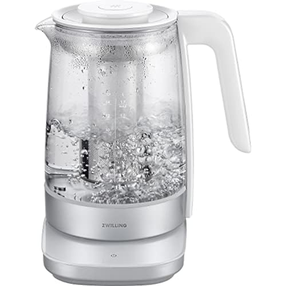 ZWILLING Enfinigy Glass Kettle 1.7L, Tea Kettle, 6 Preset Temps for the Perfect Cup, Tea Timer, Silver