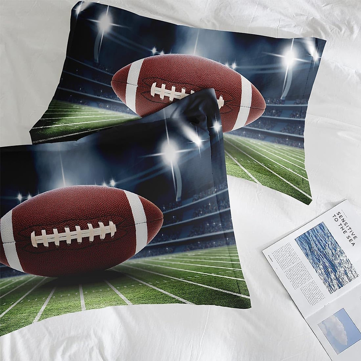 Nesphy Football Full Comforter Set, Rugby Field Football Bedding Set 3 Piece, All Season Soft Toddlers Children Adults Bedroom Bed Decoration Comforter and 2 Pillow Shams