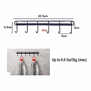 2Pack of Wall Hooks Mount Coat Hat Hook Black Rack with 6 Hooks Coffee Cup and Mug Rack Key Hanger Clothes Holder Coffee Mug Holder Kitchen Bathroom Housekeeper Home Organizer Door Hook (2, Black)