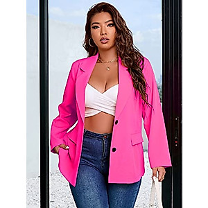 Floerns Women's Plus Size Long Sleeve Lapel Open Front Work Office Blazer Jacket Hot Pink 4XL