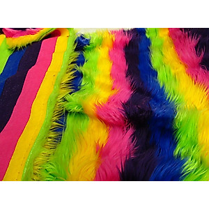 Faux Fake Fur Luxury Shag Multi Color Rainbow Stripes 60 Inch Wide Fabric by The Yard (F.E.