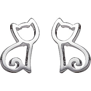 ERZA SCARLET S925 Sterling Silver Cat Stud Earrings for Women - Hypoallergenic Hollow Out Cat Stud Earrings for Women