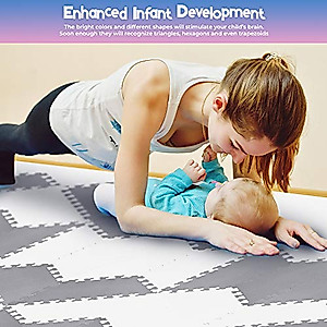 Red Suricata Playspot Foam Hexamat – Geo Interlocking Baby Play Mat - Baby Playmat for Kids, Infants & Toddlers – 79” x 60” or 74” x 63” Rubber Foam Floor Puzzle Mats Tiles (Ghost White/Grey