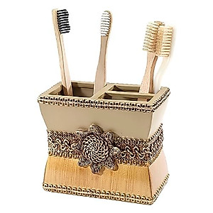 Avanti Linens 11166BGTE Braided Medallion Toothbrush Holder, Medium, Multicolor , Gold