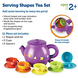 Learning Resources Serving Shapes Tea Set - 11 Pieces, Ages 2+ Pretend Play Toys for Toddlers, Preschool Learning Toys, Kitchen Play Toys for Kids
