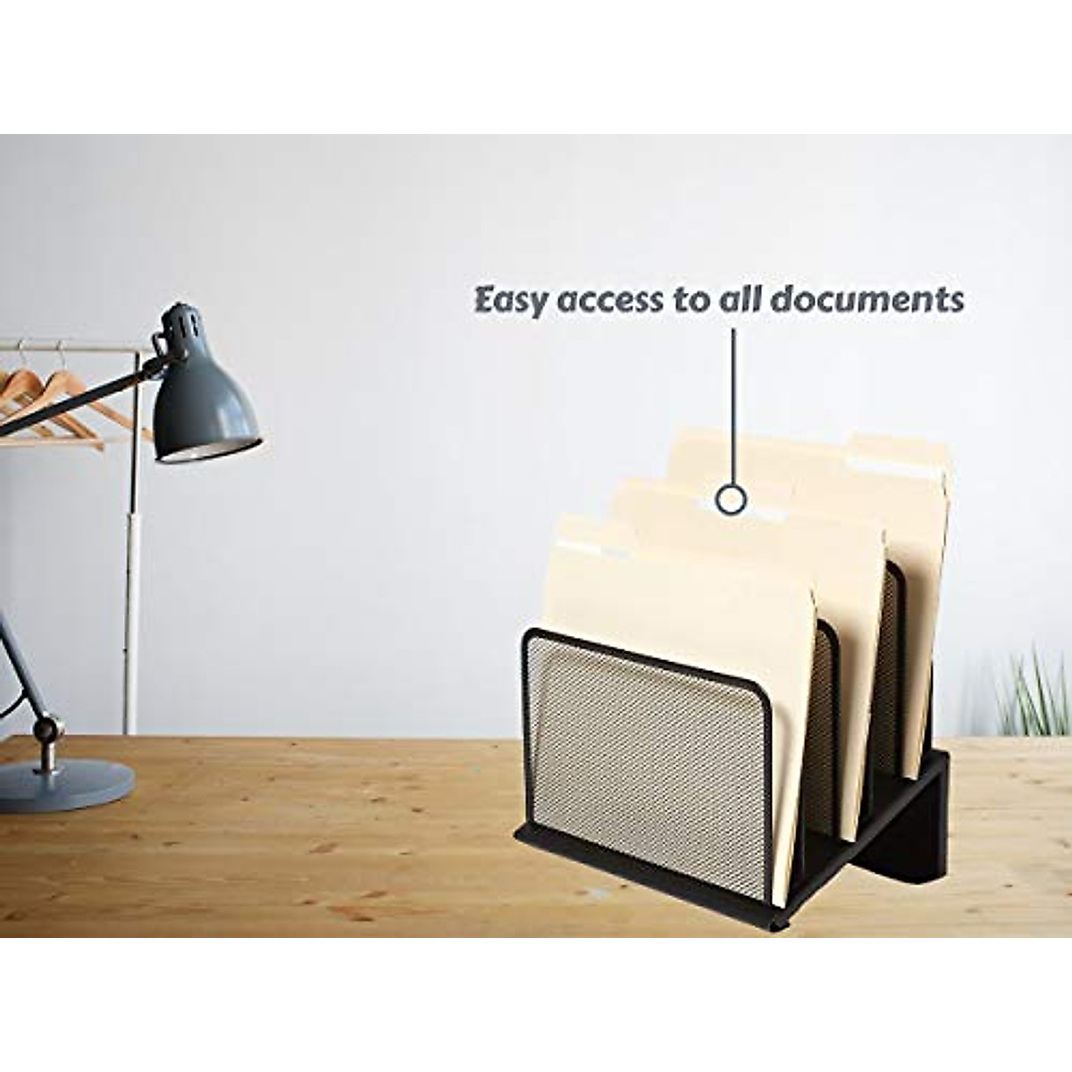 1InTheOffice Metal Mesh File Organizer, Black Wire Mesh 5 Section Incline Sorter, Black Finish