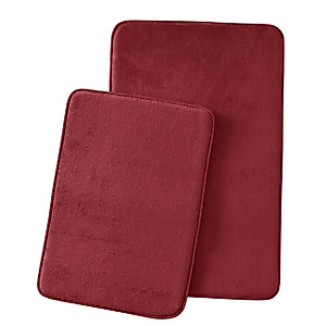 Sweet Home Collection Bathroom Rugs Memory Foam Bath or Shower Mat Slip Resistant Extra Absorbent Soft Fluffy Non Skid Rectangle, 2 Piece Set, Burgundy Red