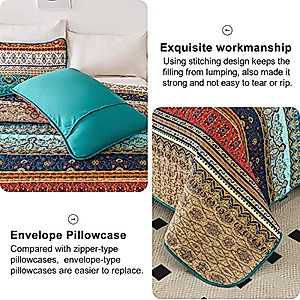 WONGS BEDDING Boho Queen Quilt Set, Green and Brown Bohemian Queen Quilt Bedding Set, Lightweight Microfiber Bed Decor Bedspread for All Season 96"x90"(3 Pieces)