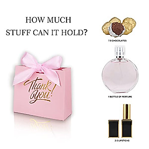 KPOSIYA Small Gift Bags, 50 Pack Small Thank You Bags 4.5x1.8x3.9 Inches Party Favor Bags Pink Paper Gift Bags Candy Bags with Bow Ribbon,Mini Gift Bags for Wedding Baby Shower Birthday Bridal Business Party Supplies (Pink)