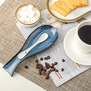 Tikooere Ceramic Spoon Rest for Stove Top,Large 8.7 Inch Spoon Holder for Kitchen Counter,Porcelain Utensil Rest for Thankgiving and Christmas Gift,Dishwasher Safe and Heat-Resistant,Blue(1 PC)