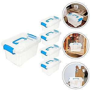 COLLBATH 5pcs box Blue Cosmetic Containers Clear Lid Tabletop Plastic Toys for Case Organizer Holder Bin Container Storage Handle Sewing Sundry Car Stackable Toy Desktop Cosmetics