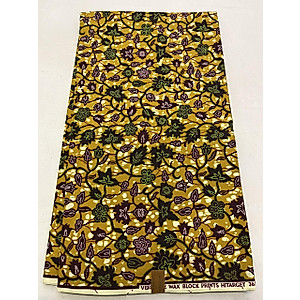 African Guaranteed Wax Block Prints Fabric/African Ankara Wrapper Fabric Wax Fabrics /-Sell by 6 Yards-100% Cotton-for Dresses-Floral Design- Plum,White, Golden-Bron, Black, Green
