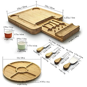 Cheese Board Set,YFWOOD 13 inch Bamboo Charcuterie Boards and Knife Set,Cheese Plate Includes Additional Round Fruit Serving Plate,Meat and Cheese Tray for Housewarming Gift Wedding Gifts