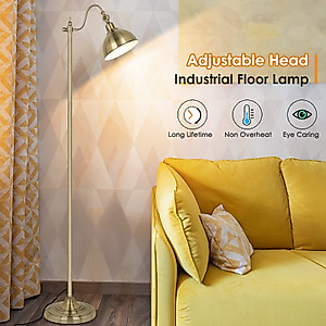Mlambert Industrial Floor Lamp,63” LED Floor Lamp with LED Bulb,Adjustable Metal Head,Foot Switch,Tall Lamp for Livingroom,Bedroom,Corner Lamp- Brass