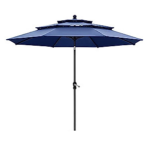 DOIT 10Ft Patio Umbrella with 8 Sturdy Ribs,Outdoor Table Market Umbrella Three Tires Roof with w/Tilt Adjustment and Crank for Garden,Deck,Backyard,Pool (No Base)