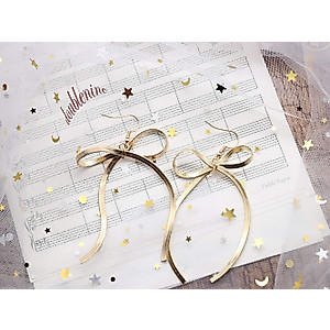 Doubnine Bow-Knot Ribbon Drop Dangle Earrings Handmade Minimal Snake Chain Textured Sweet Jewelry for Women