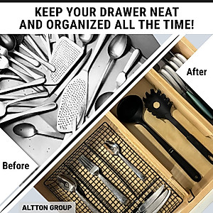 Altton Group 4"" High Drawer Dividers Bamboo Organization Expandable Organizers for Kitchen Bedroom Bathroom Dresser Office 4-pack, natural