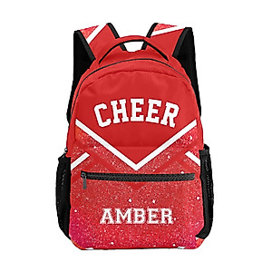 Cheer Cheerleader Red Backpack with Name Text Custom Laptop Bag for Work Travel Office