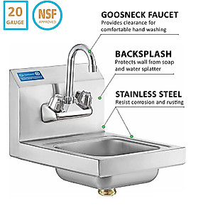 Commercial Wall Mount Wash Basin Hand Sink 16"x12"