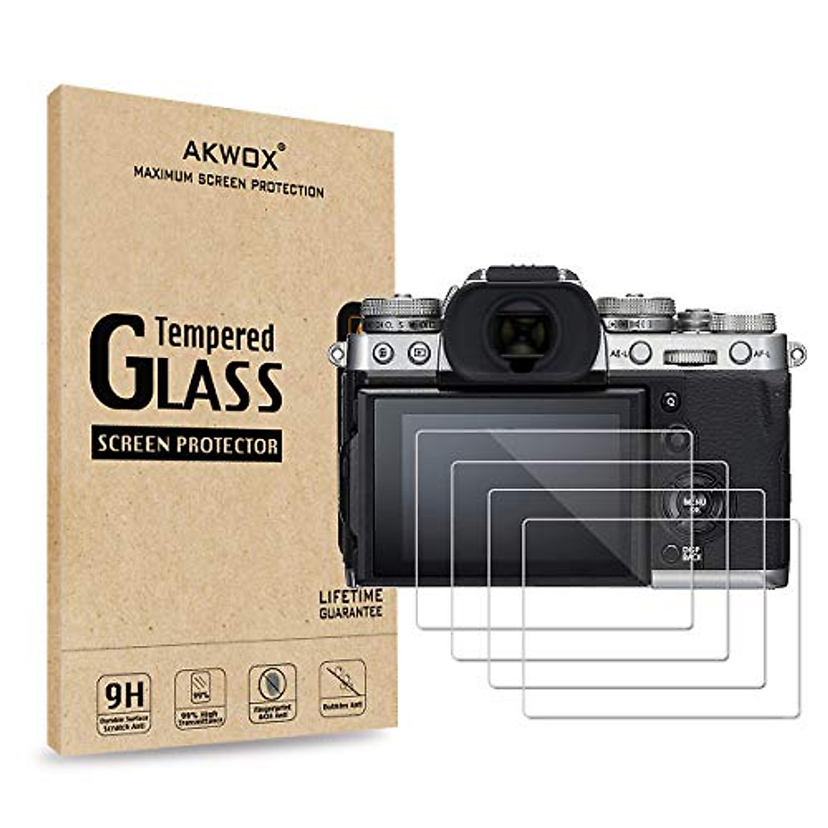 (Pack of 3) Tempered Glass Screen Protector for Fujifilm X-T3, AKWOX [0.3mm 2.5D High Definition 9H] Anti-Scratch Optical LCD Premium Protective Cover