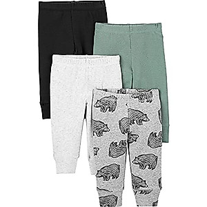 Simple Joys by Carter's Baby Boys' Pant, Pack of 4, Black/Green/Grey Heather/Bear, 12 Months