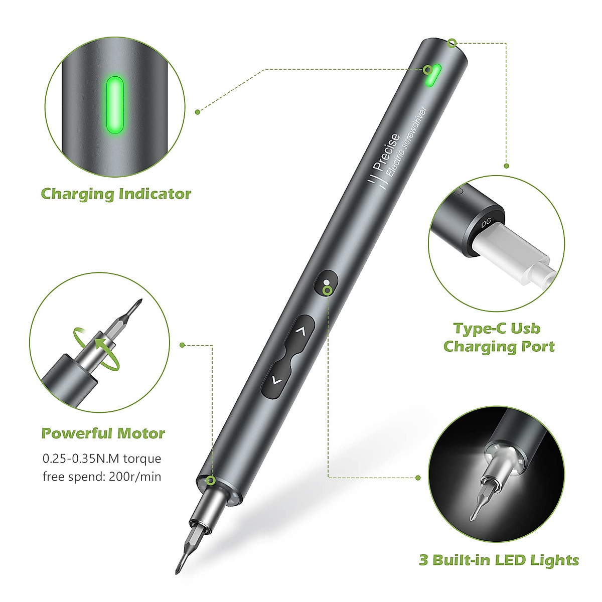 KeeKit Precision Electric Screwdriver, Portable Power Screwdriver, Rechargeable Repair Tool with USB Charging, 3 LED Light for Phones, Camera, Laptop