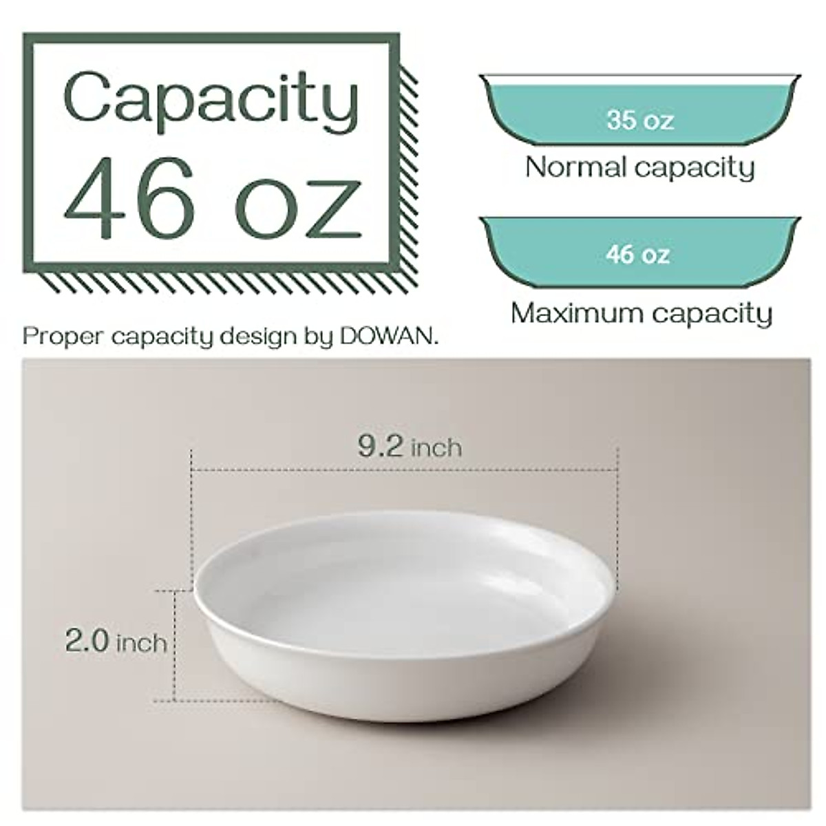 DOWAN Large Pasta Bowls, 46 Ounces Salad Serving Bowls, Ceramic Pasta Bowls Set of 4, Wide and Shallow Bowls Set, 9.2" Soup Pasta Plates, Microwave Dishwasher Safe