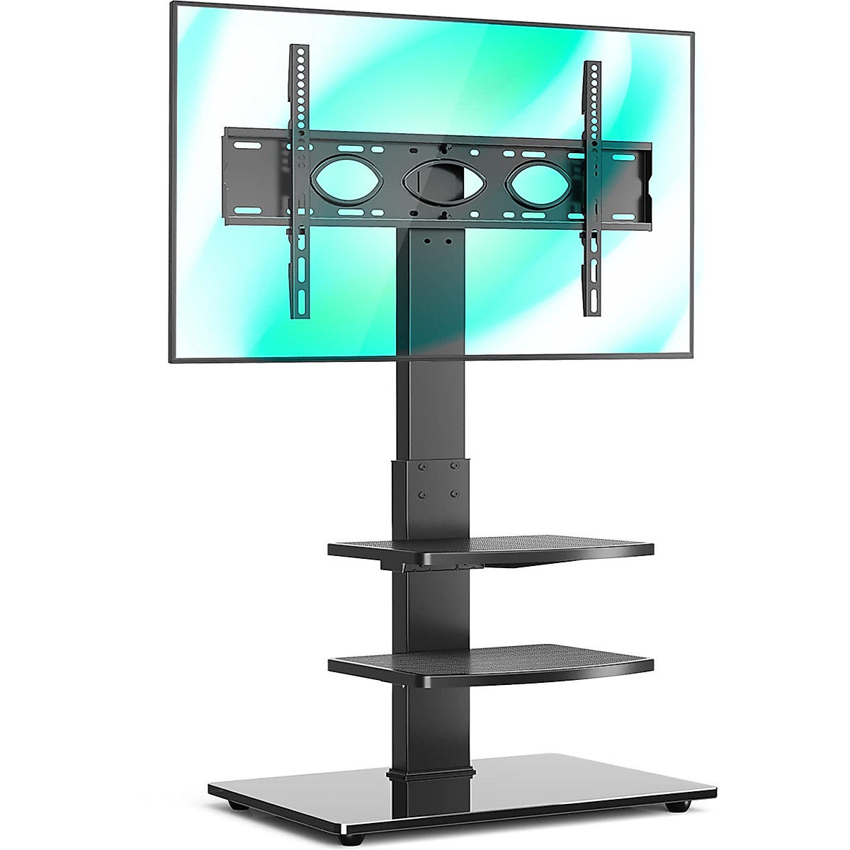 5Rcom Tall Swivel Floor TV Stand with 3 Shelves TV Stand Mount for Most 32 37 47 50 55 60 65 70 inch Plasma LCD LED OLED Flat Screen or Curved TVs, Tall Narrow Stand with Height Adjustable, Black