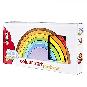 Coogam Wooden Rainbow Stacker Nesting Puzzle Blocks - Tunnel Stacking Game Building Creative Color Shape Matching Jigsaw Learning Toy Set Board Early Development Gift for Kids Boy Girl