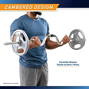 Marcy 2-Piece Threaded Super Curl Bar with Chrome Spin Lock Collars Free Weights Accessories for Home Gym SCB-248