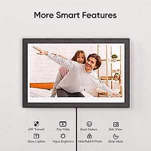 2023 FRAMEO 15.6’’ Large Digital Picture Frame with 1920x1080P FHD IPS Touch Screen, Up to 128GB Wooden WiFi Electronic Photo Frame Wall Mountable Easy Setup to Share Photos Videos Instantly Anywhere