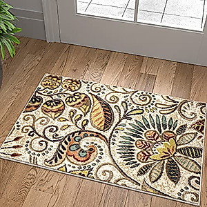 Giselle Transitional Floral Ivory Scatter Mat Rug, 2' x 3'