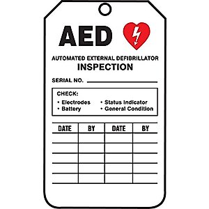 Accuform TRS345CTM PF-Cardstock Inspection & Status Record Tag, Legend "AED AUTOMATED External", 5.75" Length x 3.25" Width x 0.010" Thickness, Red/Black on White (Pack of 5)