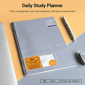 Kokuyo Campus Study Planner Notebook, Daily Ruled, Semi-B5, Gray, for 63 Days, Japan Import (NO-Y80MD-M)