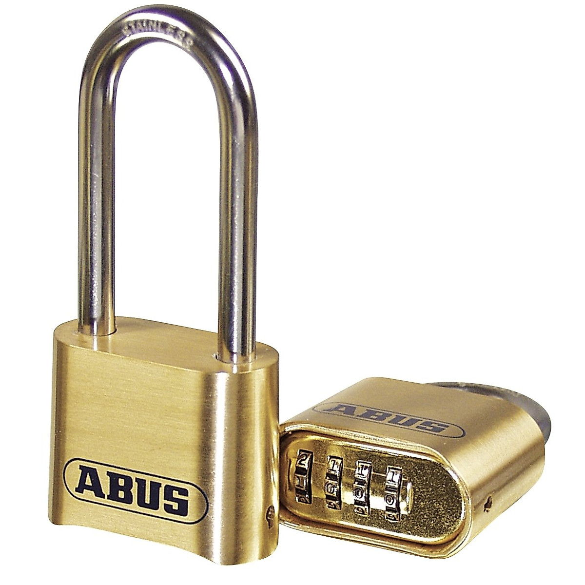 ABUS 180/50 Solid Brass Combination Padlock, Long Stainless Steel Shackle (2-1/2")