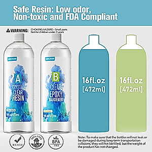 32oz Crystal Clear Epoxy Resin Kit Casting and Coating for River Table Tops, Art Casting Resin,Jewelry Projects, DIY,Tumbler Crafts, Molds, Art Painting, Easy Mix 1:1 Ratio