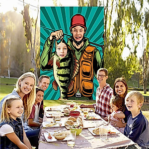 Fisherman Banner Backdrop Background Pretend Play Party Game Photo Booth Props Gone Fishing Fisher Fish Theme Decor for Kid Boy Girl 1st Birthday Baby Shower Favors Supplies Decorations, Multi