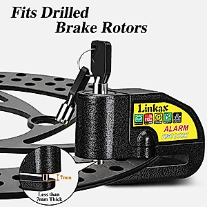 Linkax Motorcycle Alarm Disc Brake Lock, Accesorios para Motos, Motorcycle Locks Anti-Theft Security Wheel Lock 110dB 7mm Pin with Reminder Cable and Carry Pouch for Motorbike Dirt Bike Scooter
