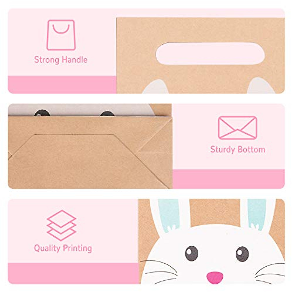 DECORLIFE 21PCS Easter Treat Bags, Easter Goodie Bags for Kids Eggs Hunt, Gift Bag with Handles, Paper Bags Bulk for Party Favors