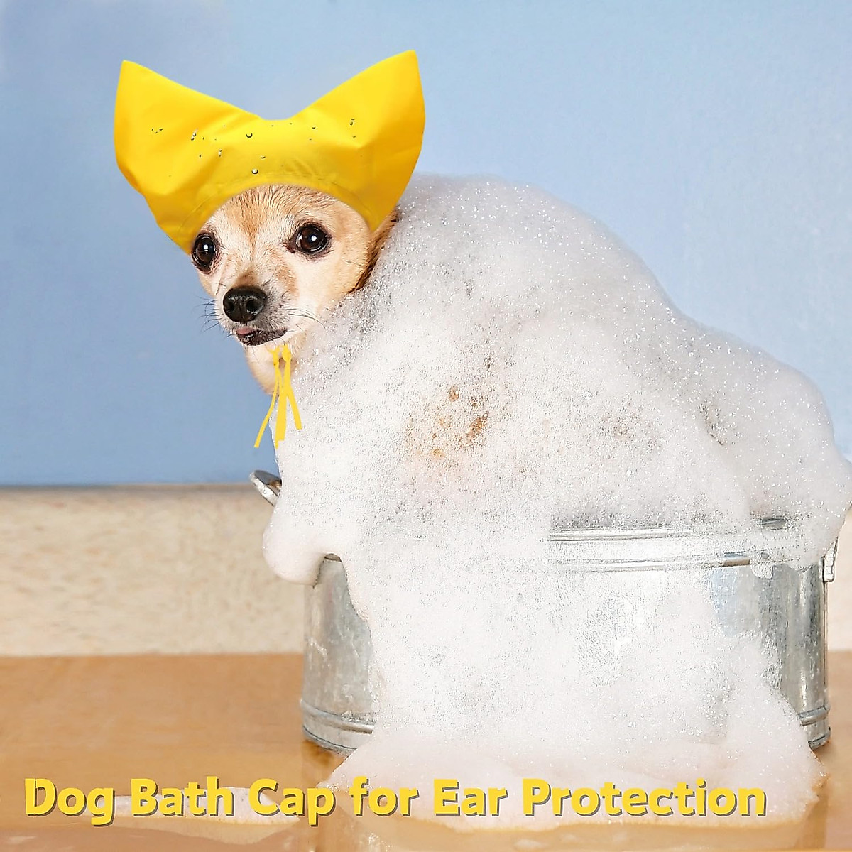 Pet Shower Cap - Waterproof Shower Caps for Sphynx Reusable Cats Ear Protection Bath Cap with Adjustable Strap Ear Covers for House Cats Small Dogs Puppy Pet Grooming Accessories (Yellow)