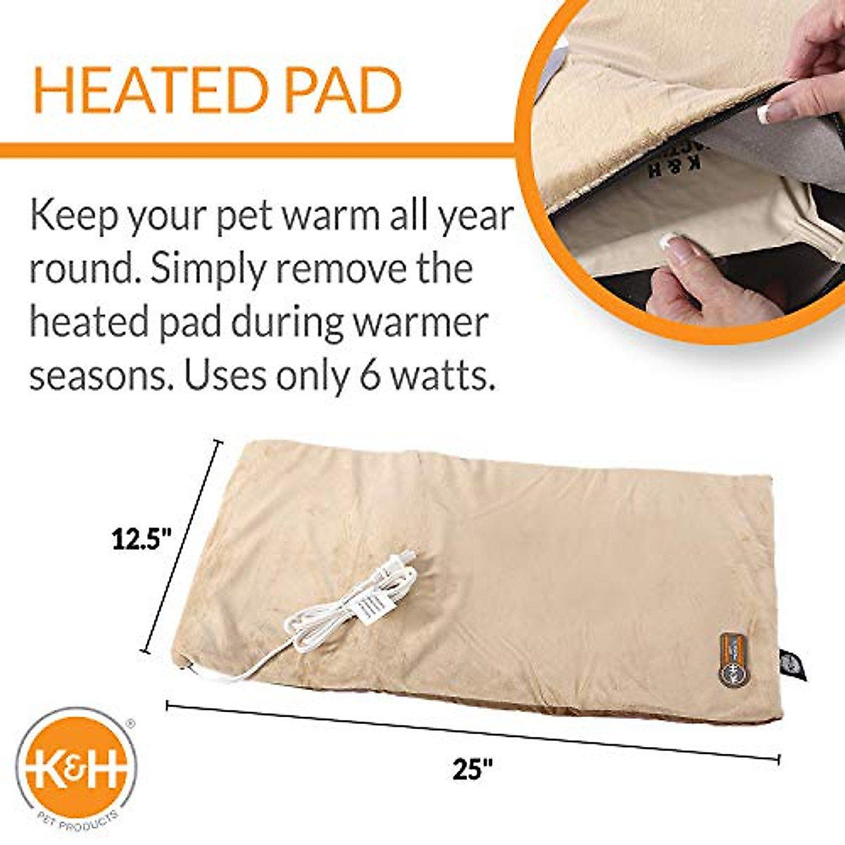 K&H Pet Products Thermo-Kitty Mat Heated Pet Bed Mocha 12.5 X 25 Inches