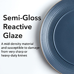 Arora RINGAR Round Stoneware 16pc Double Bowl Dinnerware Set for 4, Dinner Plates, Side Plates, Cereal Bowls, Pasta Bowls - Speckle Matte Blue (420796)