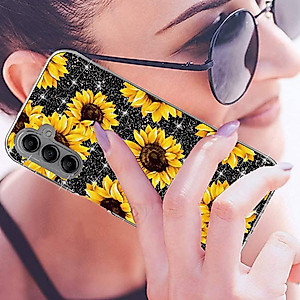 DDTKZC for Samsung Galaxy A14 5G Case,Samsung A14 5G Phone Case, Tempered Glass Protector Lustre Pattern-Sparkle 2 in 1 Clear Shockproof Case (Yellow Sunflower, for Samsung Galaxy A14 5G)