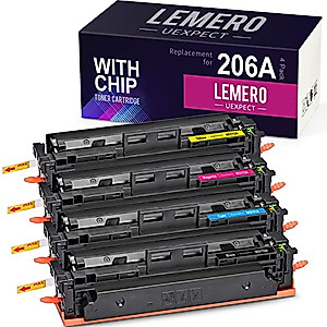 206A with Chip LemeroUexpect Compatible Toner Cartridge Replacement for HP 206A 206X Toner Cartridge 4-Pack W2110A for Color MFP Pro M255dw M283fdw M283cdw M283 Printer Black Cyan Magenta Yellow