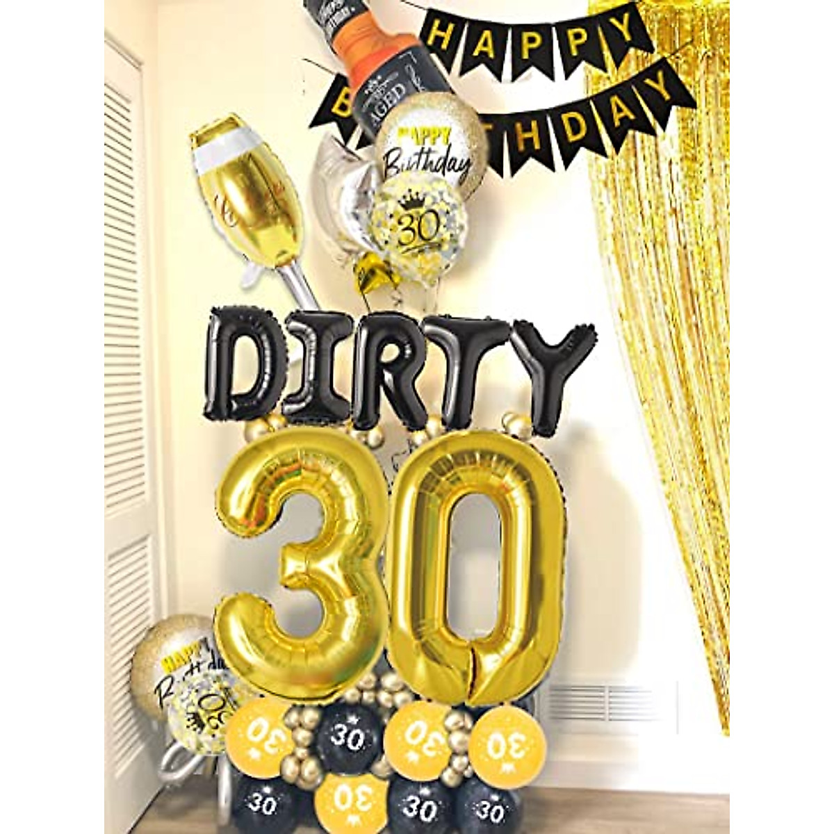 LaVenty 19 PCS Black Gold Dirty Thirty Balloons Dirty 30 Birthday Decoration 30th Birthday Decoration for Men 30 Birthday Decoration for Him Funny 30 Birthday Decoration Naughty 30th