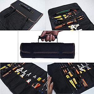 Chef Knife Bag Roll Bag Carry Case Bag Kitchen Cooking Portable 22 Pockets (Black)