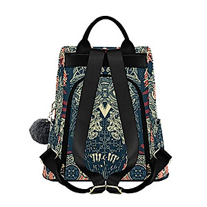 ALAZA Celtic Owl Print Ethnic Boho Backpack Purse for Women Anti Theft Fashion Back Pack Shoulder Bag