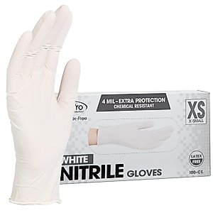 ForPro Professional Collection Disposable Nitrile Gloves, Chemical Resistant, Powder-Free, Latex-Free, Non-Sterile, Food Safe, 4 Mil, White, X-Small, 100-Count