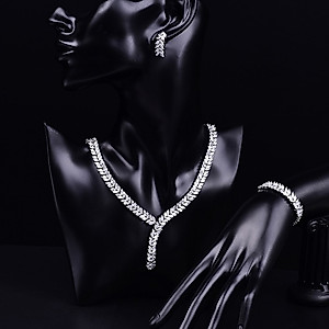 MASOP Sparkle Cubic Zircon Women Jewelry Set for Wedding Marquise Leaf Shape Bracelets Earrings Necklace