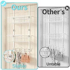 Over The Door Hooks Organizer,Door Hanger Door Storage with 2 Baskets,Over The Door Towel Rack Coat Hooks with 12 Hooks,for Bathroom,Bedroom,Kitchen,Office,Apartment(White)